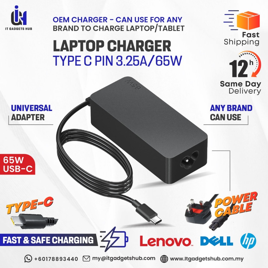 Laptop Type C Charger Laptop Lenovo Dell HP Pin Adapter 45W | 65W Ori ...