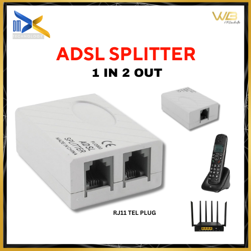 ADSL Splitter 1-in 2-out Modem Fax RJ11 Filter Tele Female Splitter ...
