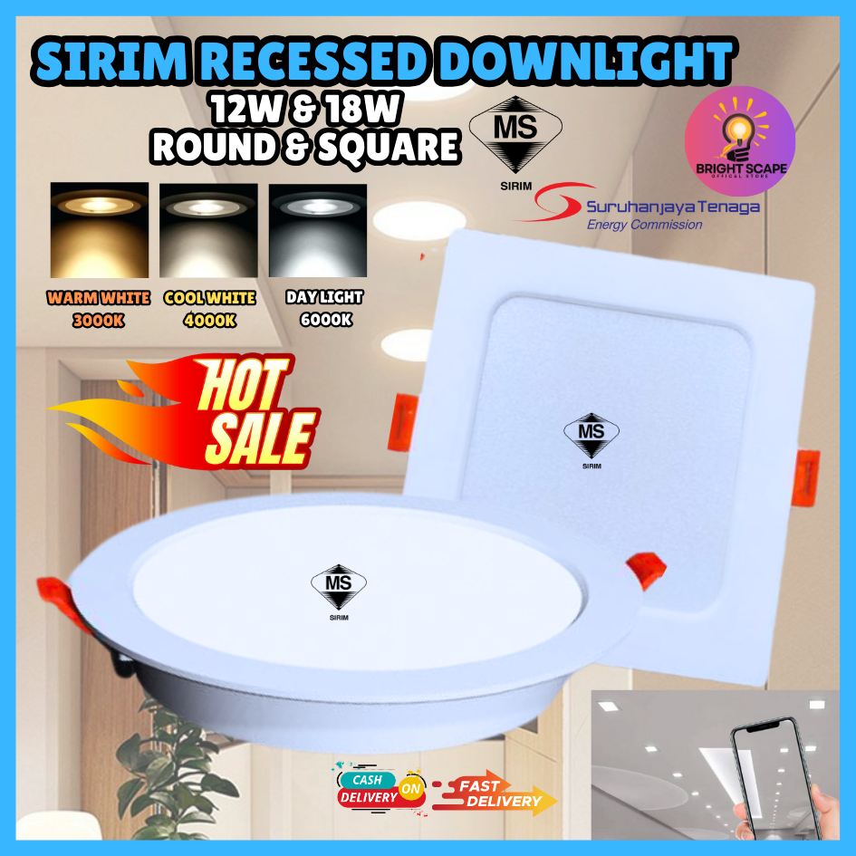 [SIRIM APPROVE] LED Recess Downlight 4INCH/6INCH 12W/18W Round / Square ...