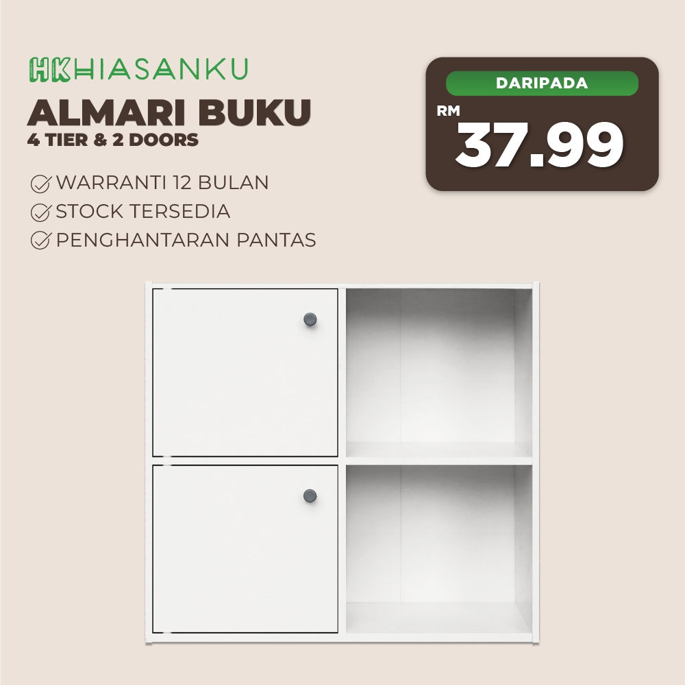 HK Rak Buku 4 Tingkat/4 Tier Bookshelf with 2 Doors Almari Buku Budak ...