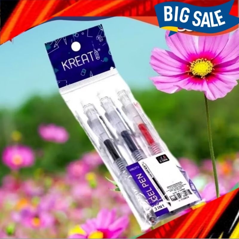 Kreati Gel Pen Set 0.5mm (3pcs/pack) Pen Merah, Pen Biru, Pen Hitam ...