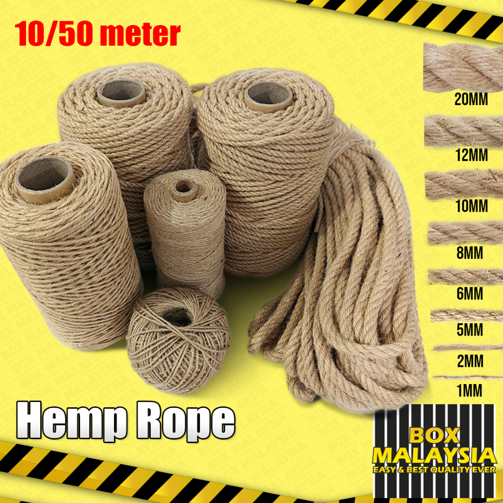 10m / 1mm-20mm Brown Hemp Rope / Tali Guni / Jute Rope Twine Cord ...