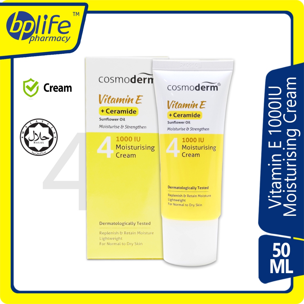 Cosmoderm Vitamin E + Ceramide Moisturiser 1000IU Cream 50ml | Shopee ...
