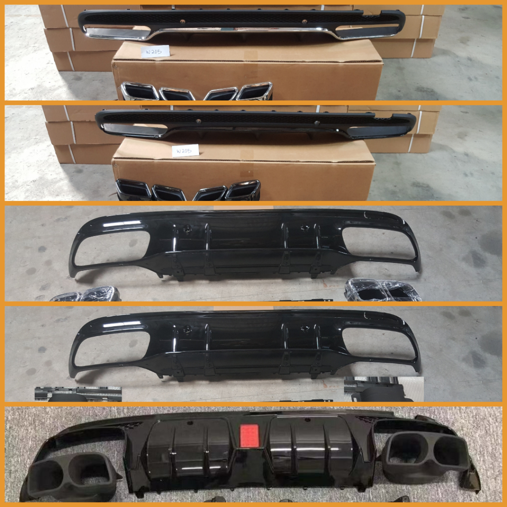 Mercedes Benz C Class W205 S205 Rear Diffuser + Exhaust Tip - Chrome ...