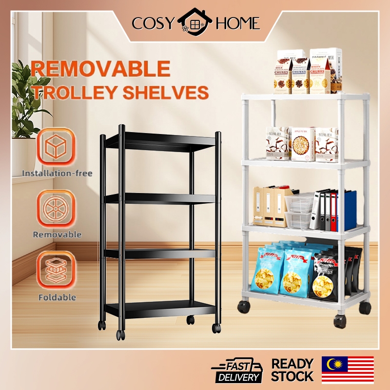 3/4 Tier Shelf Rack Storage with Wheels Multipurpose Organizer Rack for ...