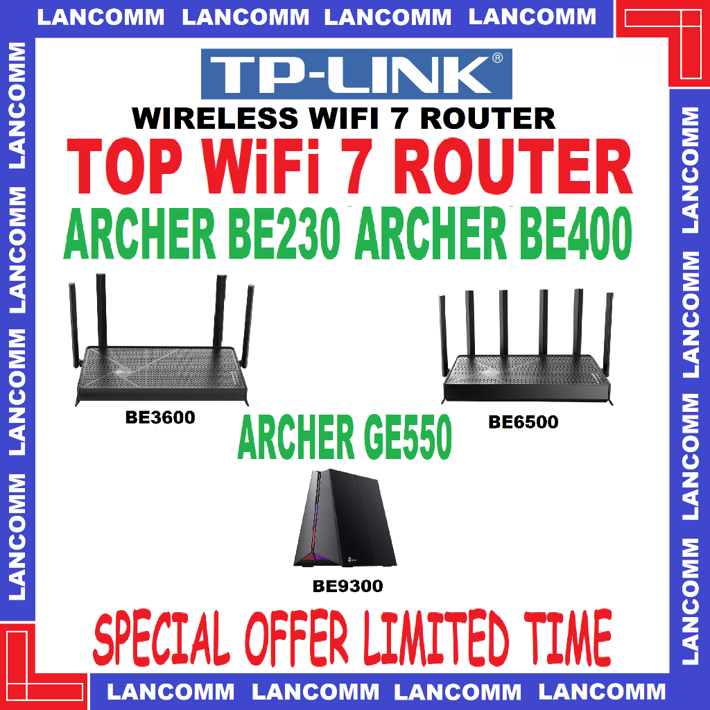 TP-LINK BE230 3.6Gbps Dual-Band / BE400 6.5Gbps Dual-band / GE550 9.3Gbps Tri-Band WiFi 7 Gaming ...