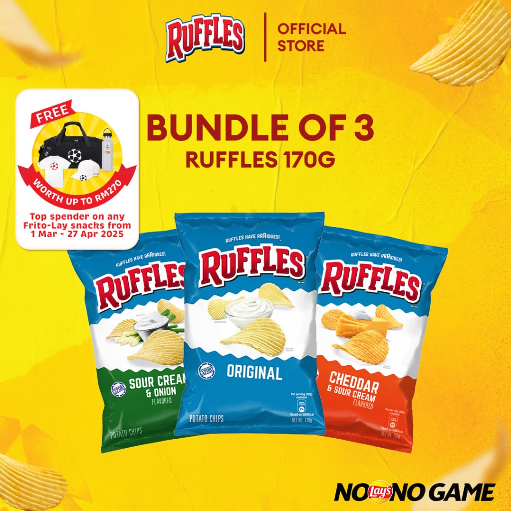 [Bundle of 3] Ruffles Potato Chips Original/ Cheddar & Sour Cream/ Sour ...
