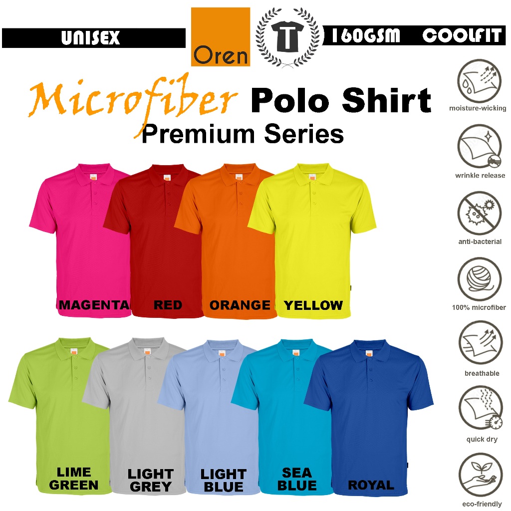 【Premium】Microfiber Plain Collar Shirt Red/Orange/Yellow/White/Blue ...