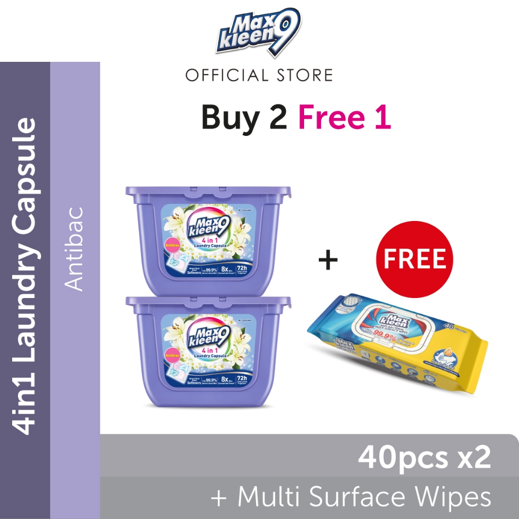 [Buy 2 Free 1] Maxkleen 9 4in1 Anti-Bacterial Laundry Capsule [40 ...