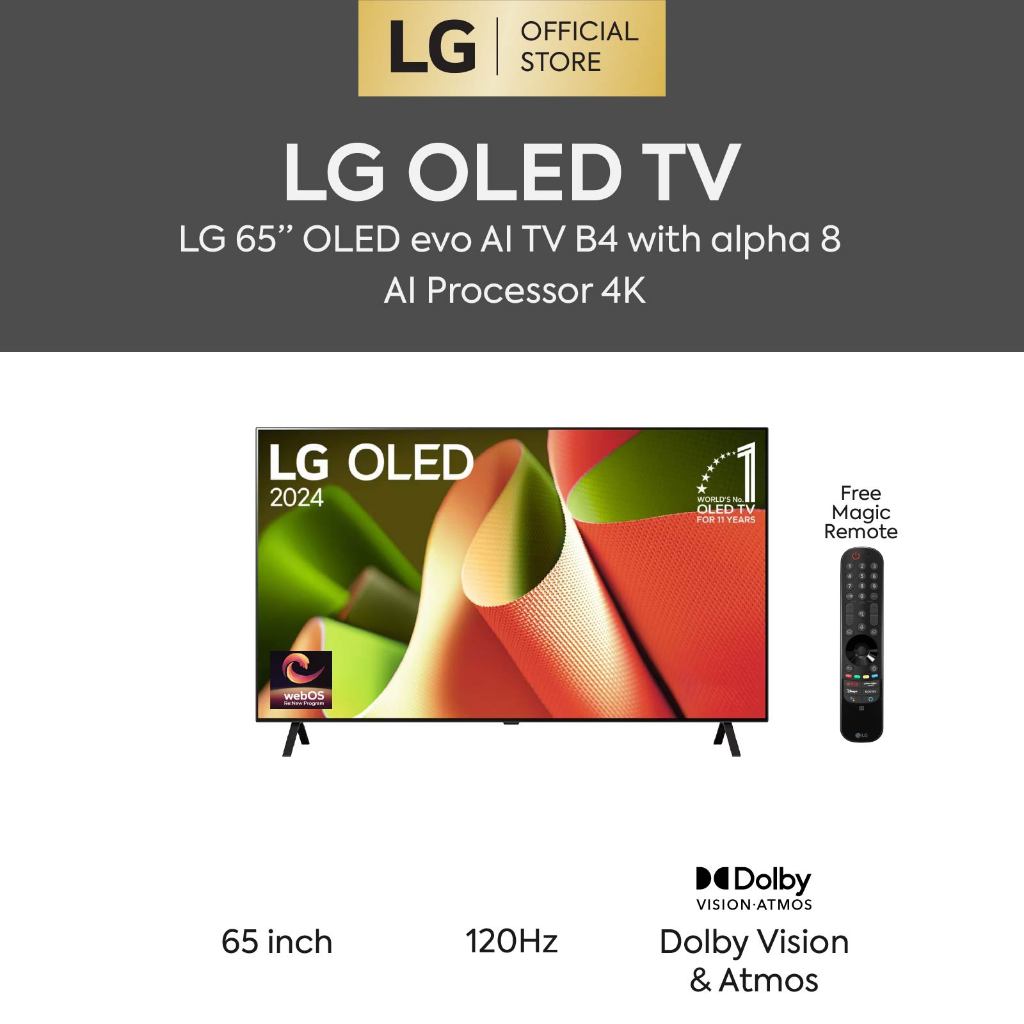LG OLED AI TV B4 65 inch 120Hz Dolby Vision & HDR10 4K UHD (2024) - 55 ...