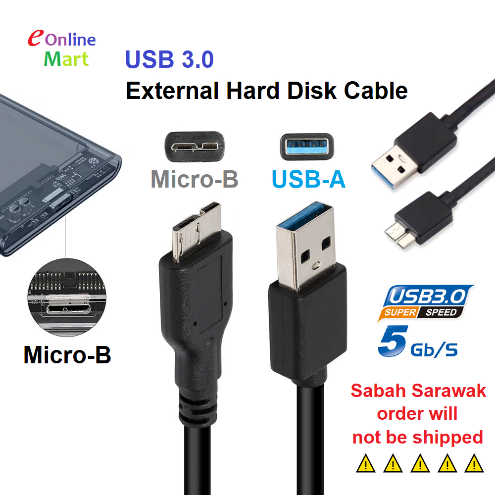 USB 3.0 5Gbps SuperSpeed External Hard Disk Cable (Micro-B to USB-A ...