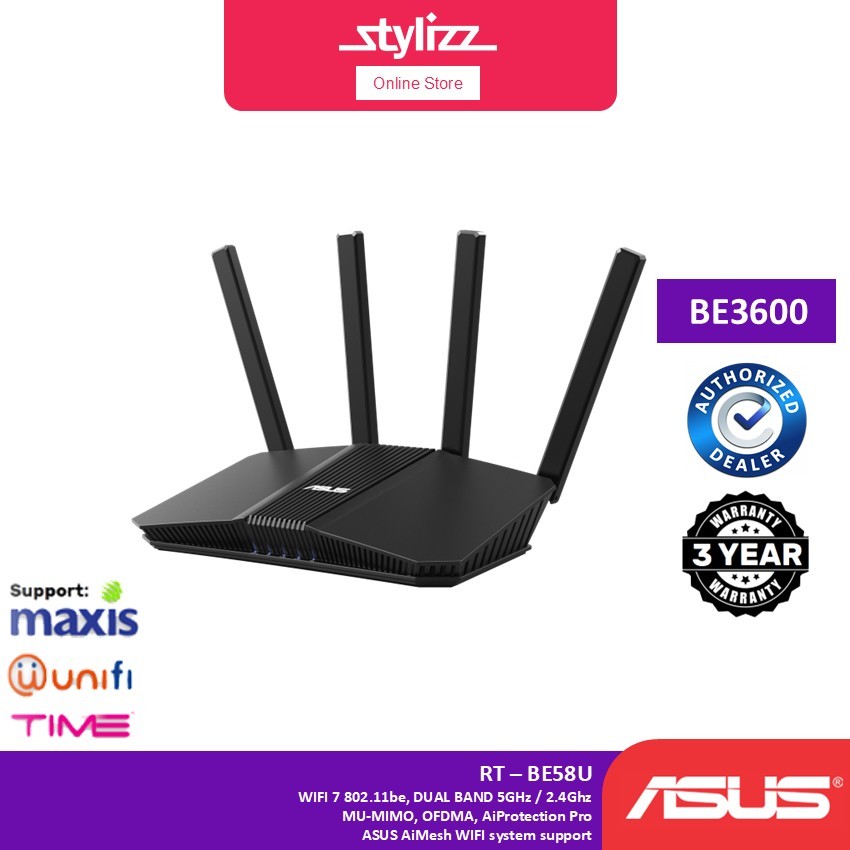 ASUS RT - BE58U ROUTER - DUAL-BAND WIFI 7 (802.11BE), SMART AiMESH ...