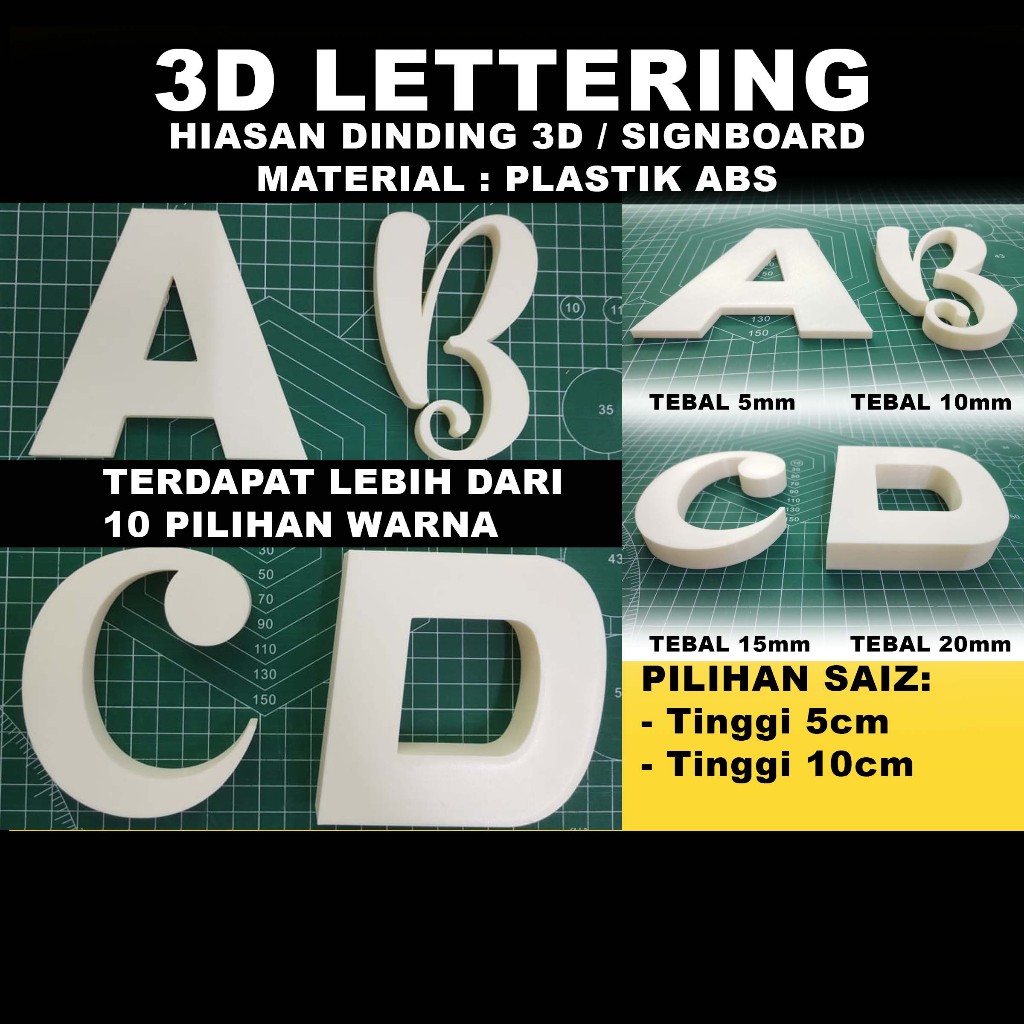 3D Lettering & Numbering / boleh pilih color / Hiasan Dinding 3D Huruf ...