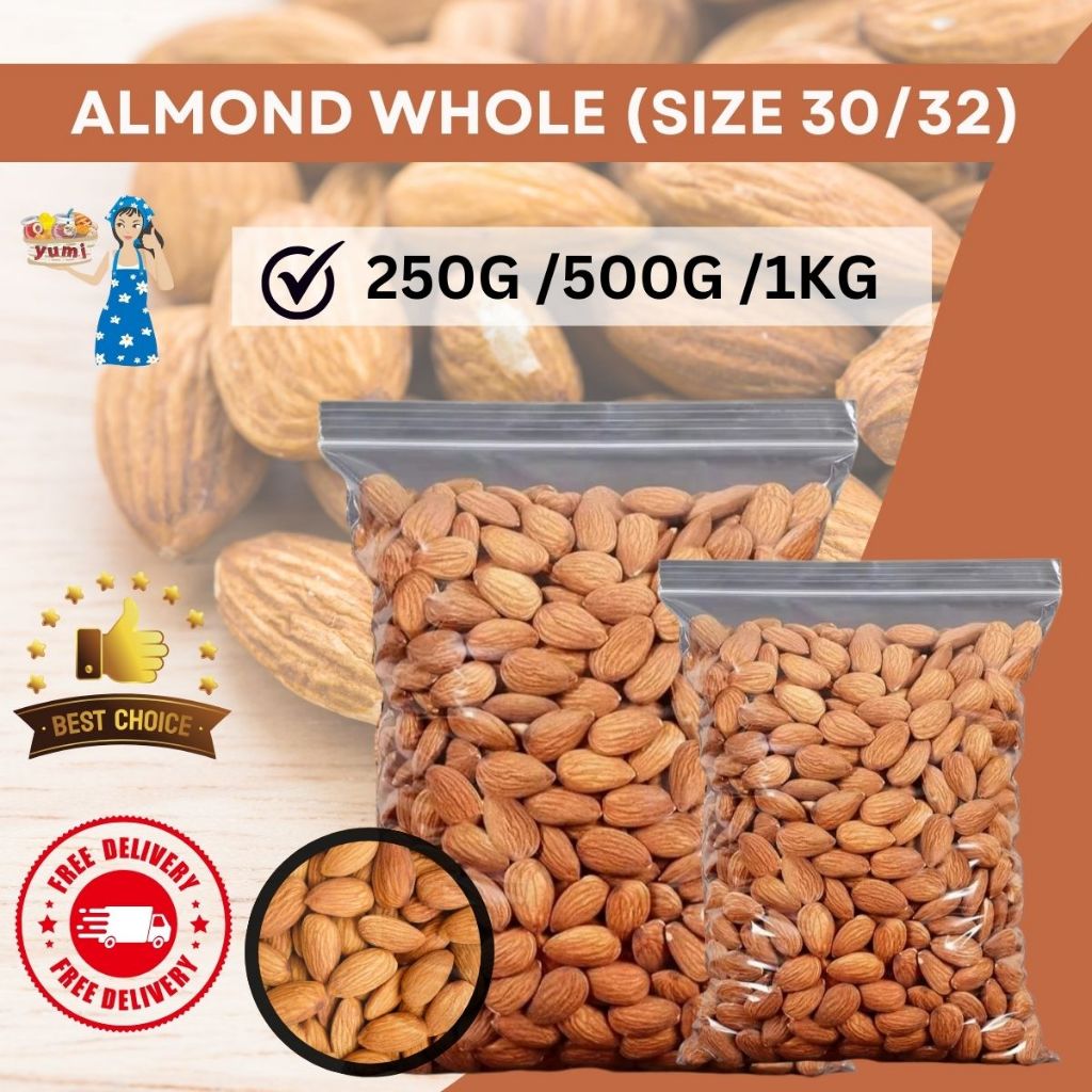[READY STOCK] ALMOND WHOLE (SIZE 30/32) 250G/500G/1KG | Shopee Malaysia
