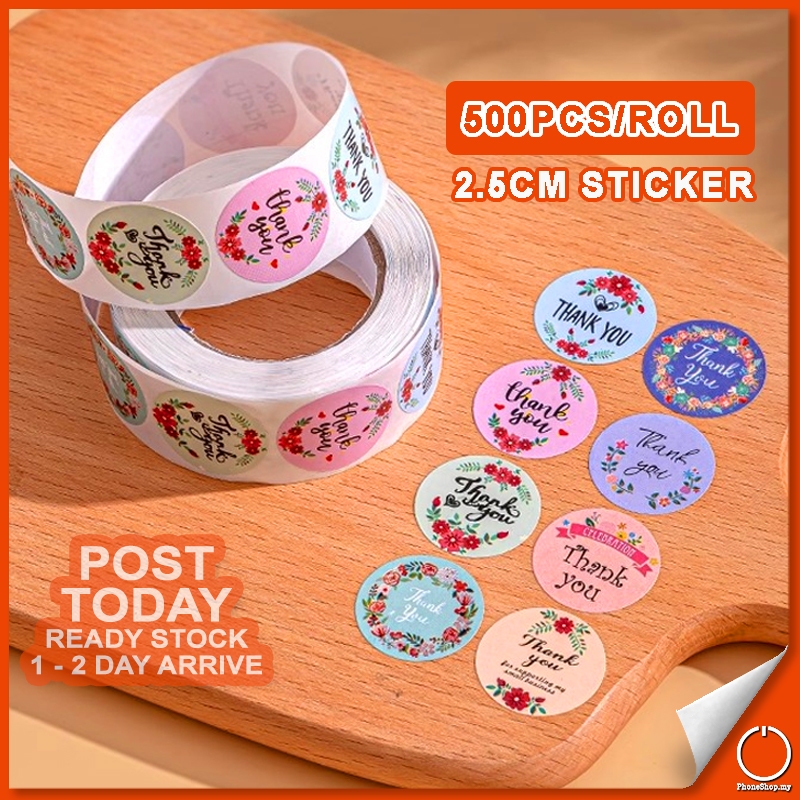 𝗣𝗢𝗦𝗧 𝗧𝗢𝗗𝗔𝗬 500pcs/Roll Thank You Sticker Circle Handmade Food Wedding ...