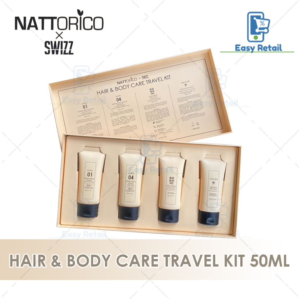 Nattorico Puero & Swizz Hair & Body Care Travel Kit Set 50ml ( Shampoo, Hair Mask, Body Wash ...