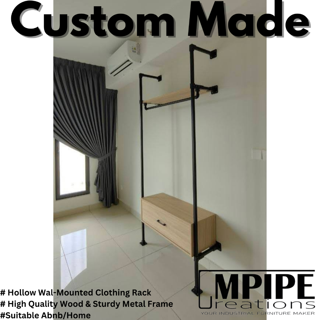 Custom Made Wall-Mounted Open Wardrobe Drawer Cabinet Wood Metal Almari ...