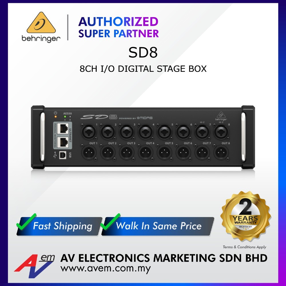 BEHRINGER SD8 I/O Stage Box with 8 Remote-Controllable Midas Preamps, 8 Outputs | Shopee Malaysia