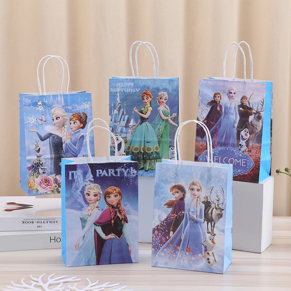 Frozen Theme Paper Bags Gift Anna Elsa Printing Tote Bag Kids Birthday ...
