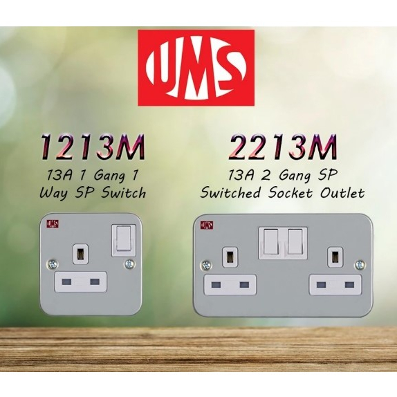 Sirim UMS Plug Socket 13A 1 Gang / 2 Gang Hard Metal 1213M 2213M Metal Clad Switch Socket Outlet ...