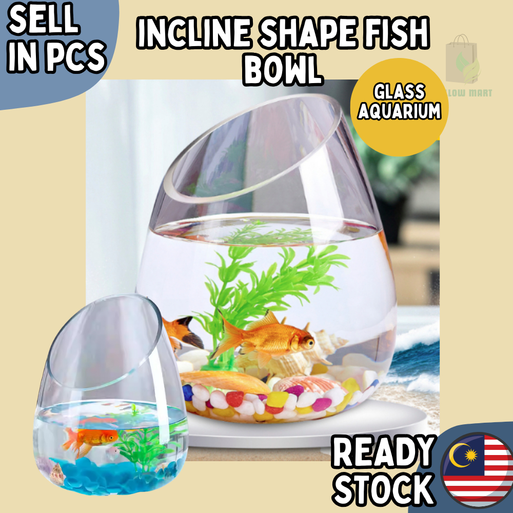 MELLOWMART Transparent Incline Shape Clear Glass Fish Bowl Aquarium ...