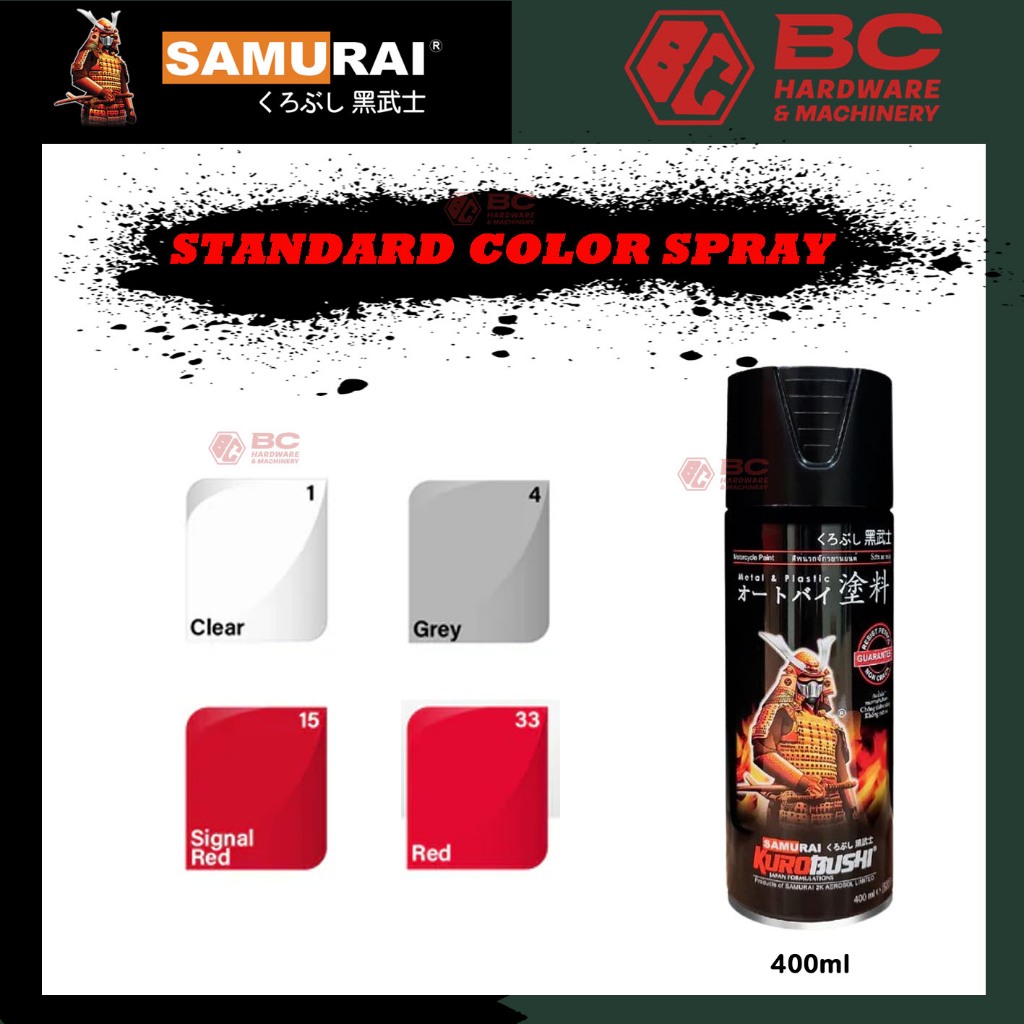 Samurai Paint Standard Colour Spray 400ml [1 Clear | 4 Grey | 15 Signal ...