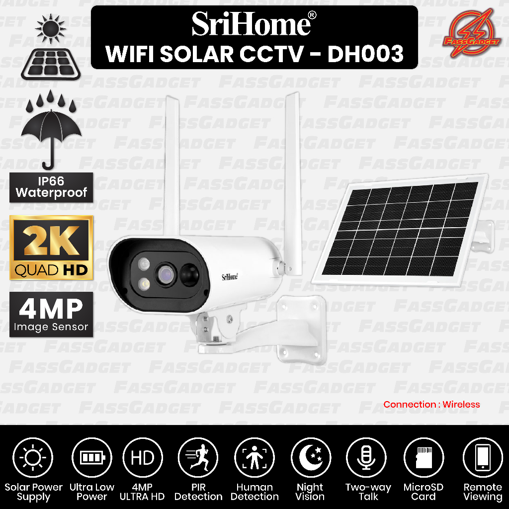 (🔥READYSTOCK🔥) WIFI SOLAR OUTDOOR CCTV 2K - DH003 (SRIHOME) | Shopee Malaysia