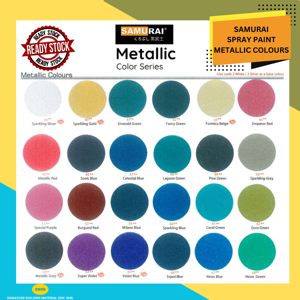 *READY STOCK* SAMURAI METALLIC COLOUR SPRAY PAINT 400ML * CODE 39 - 93 ...