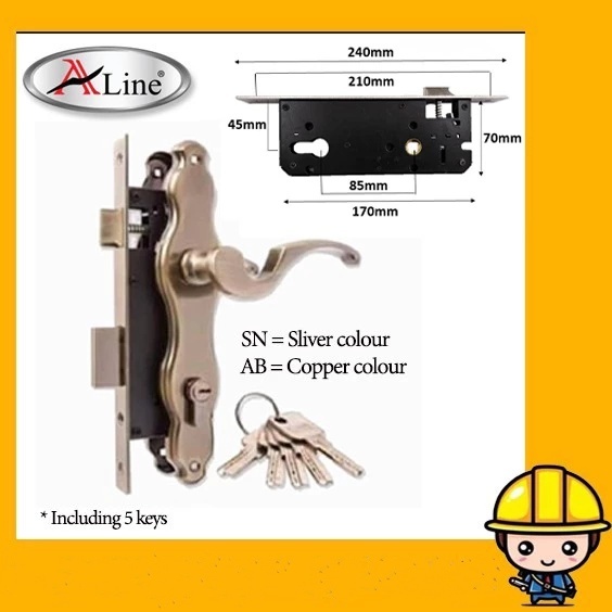 A-LINE AB Grille Door Lock Mortise Lockset Handle Entrance Iron Door ...