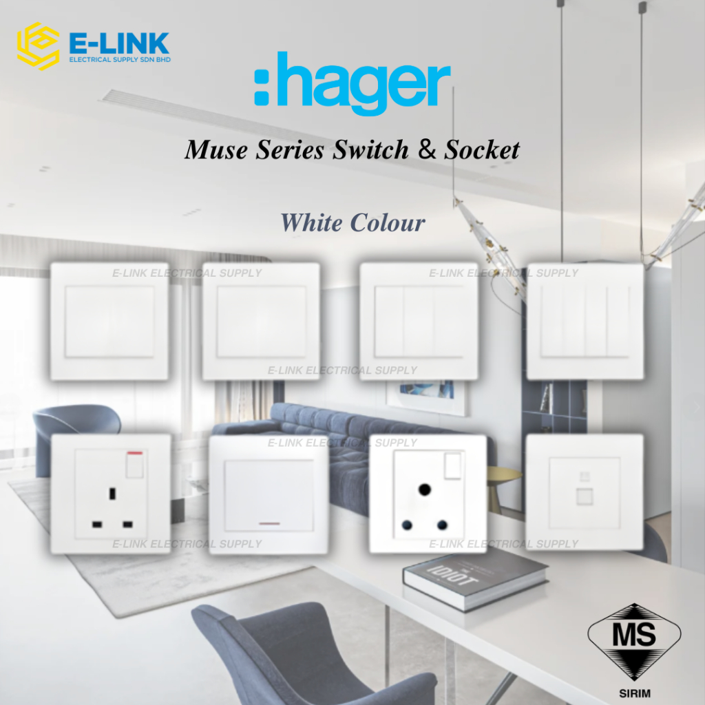 Hager Muse Switch Series White Modern Suis Switch Socket 13A 1G 2G 3G ...