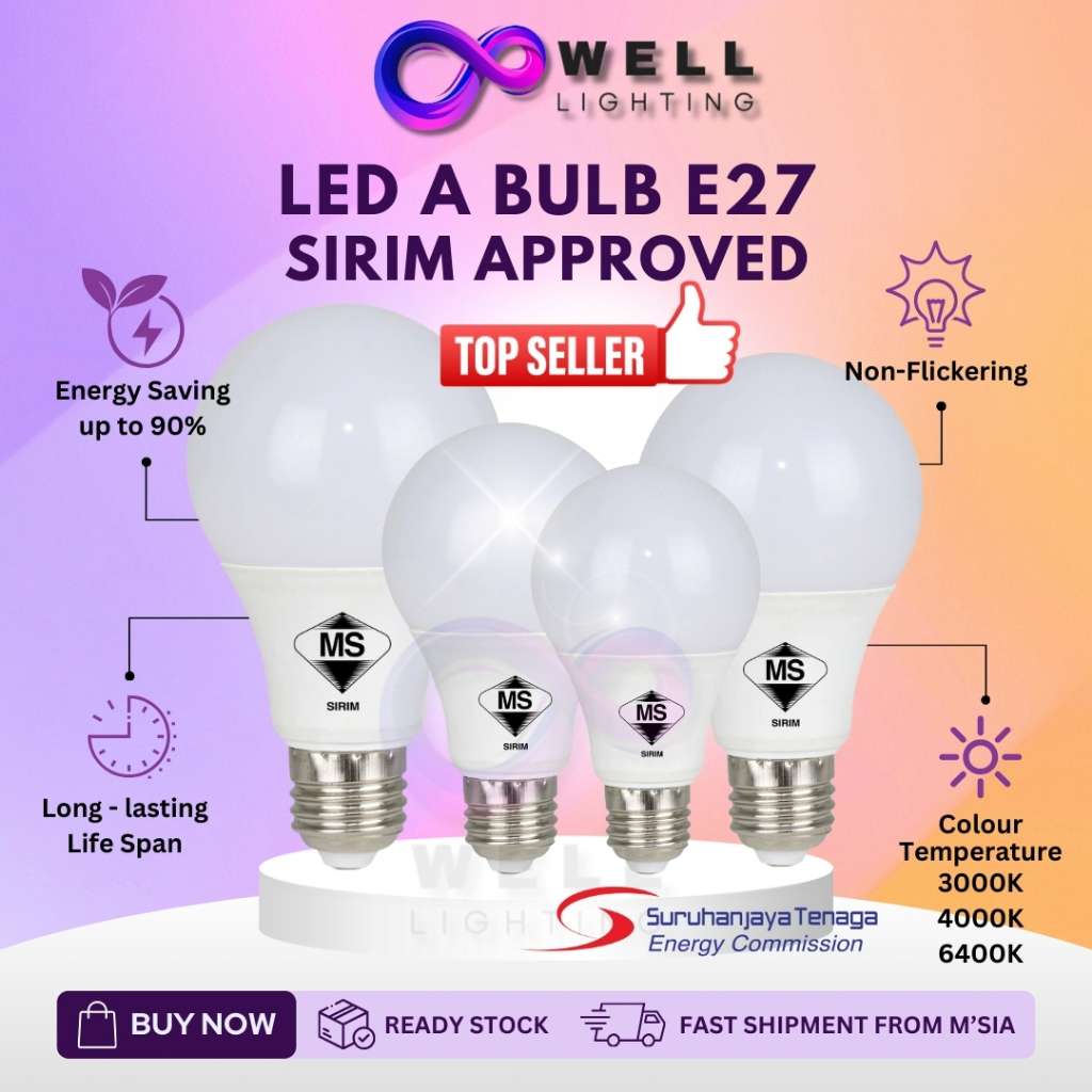 【SIRIM APPROVED】LED BULB E14 E27 A55 A60 A65 A70 6W 10W 13W 16W LED Light Bulb E14 E27 Mentol ...