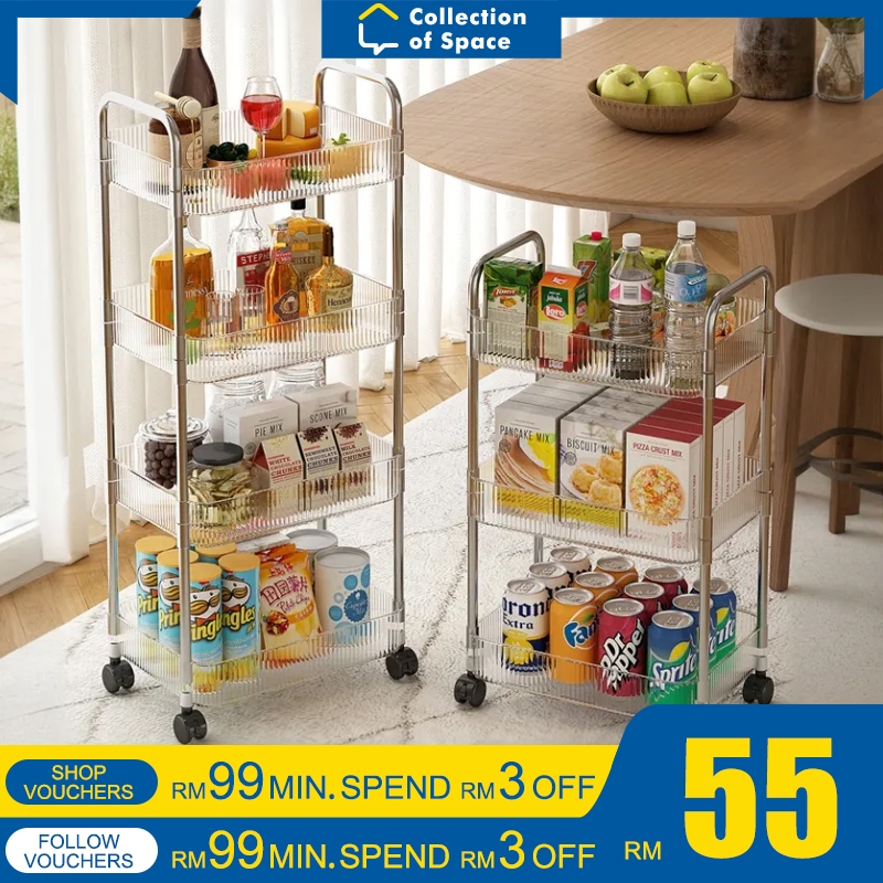 5 Tier Transparent Acrylic Trolley Shelves Home Kitchen Rack Movable ...