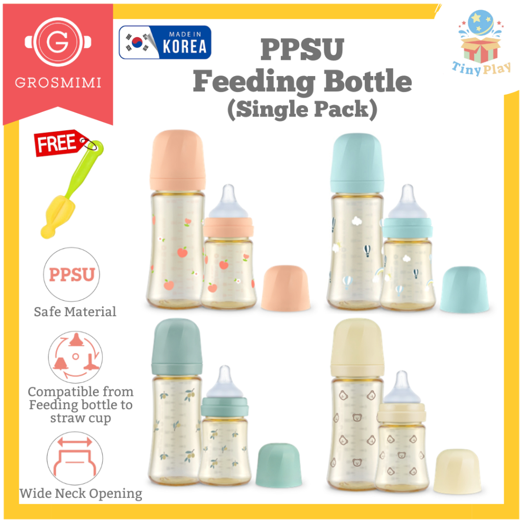 Grosmimi PPSU Baby Feeding Bottle [Single / Twin Pack] 200ml / 300ml | Replacement Silicone Teat ...