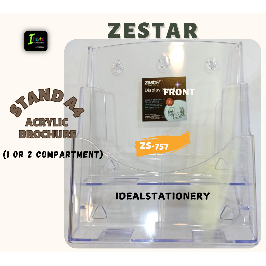 Zestar A4 1 or 2 compartment Acrylic Brochure Display Stand/ Catalog ...