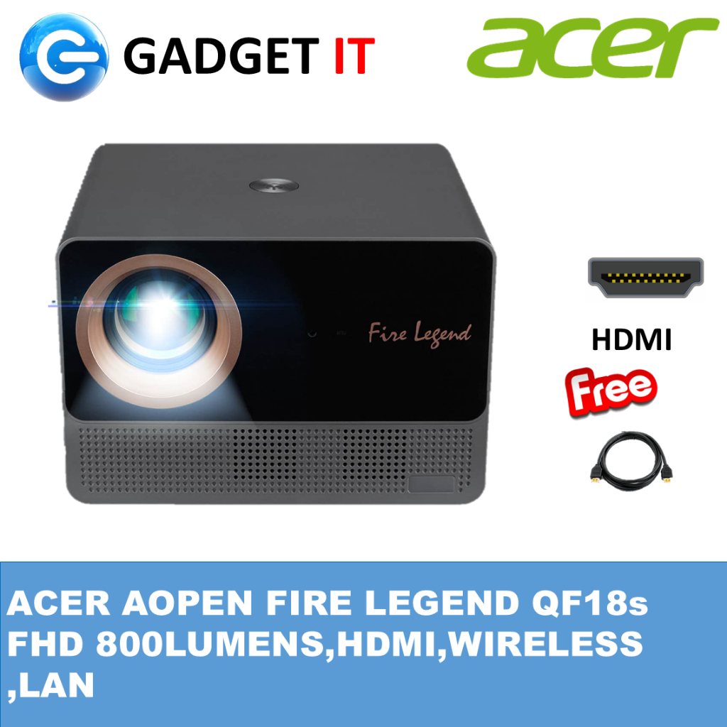 ACER AOPEN FIRE LEGEND QF18s FHD 800LUMENS,HDMI,WIRELESS ,LAN PROJECTOR ...