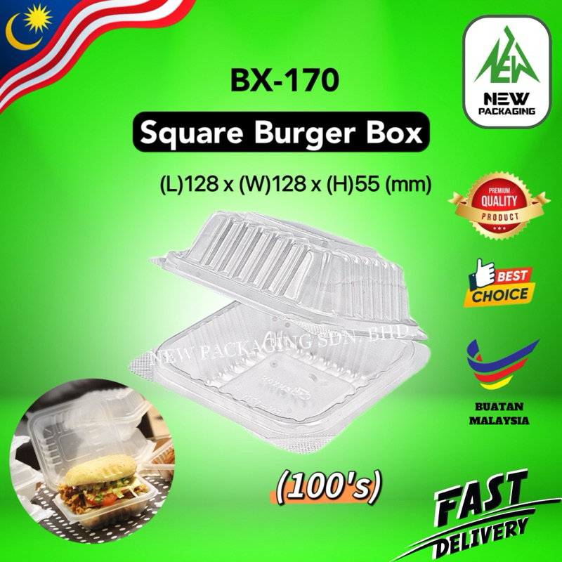 BENXON BX-170 Square Burger Box [100 Sets] | Disposable Food Container | Bekas Burger Plastik ...