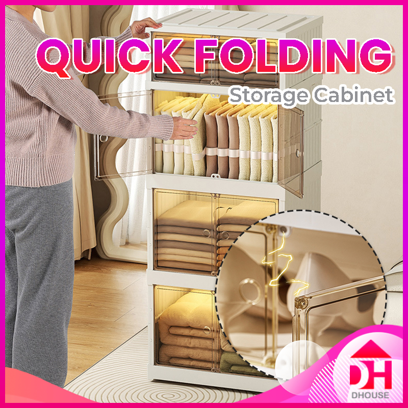 Large Space Multipurpose Storage Cabinet Foldable Stackable Transparent ...