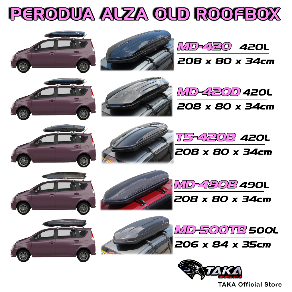 PERODUA ALZA 2009-2022 TAKA Roofbox [Ultra Slim Roof Box][XXL Size][W ...