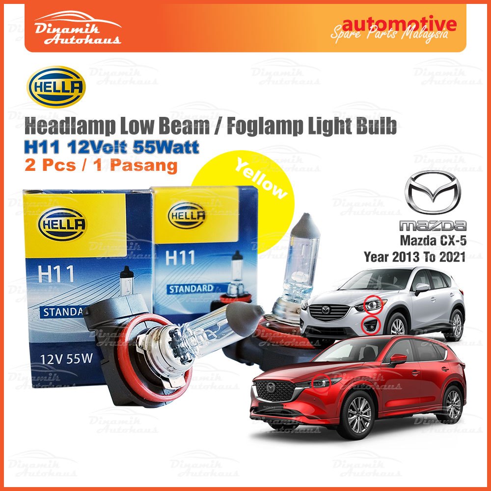 Mazda CX5 Year 2013 To 2021 Headlamp Low Beam & Foglamp Light Bulb Hella H11 12 Volt55 Watt (1 ...