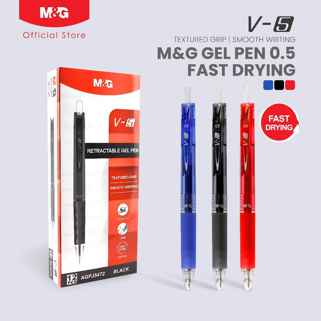 M&G V5 Retractable Gel Pen 0.5mm AGPJ5472 – Fast Drying, Smooth Writing ...