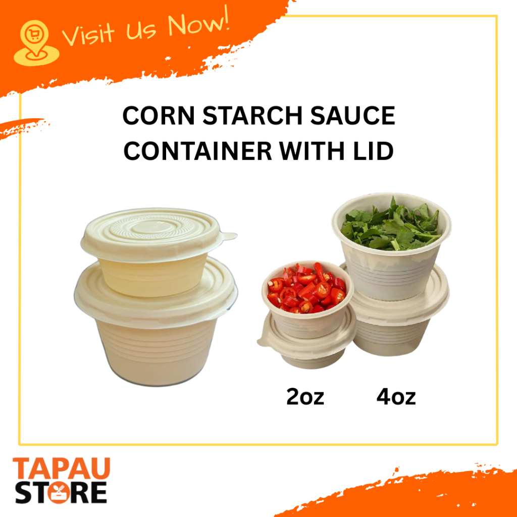 (100PCS) Corn Starch Sauce Container Box With Lid / Disposable ...