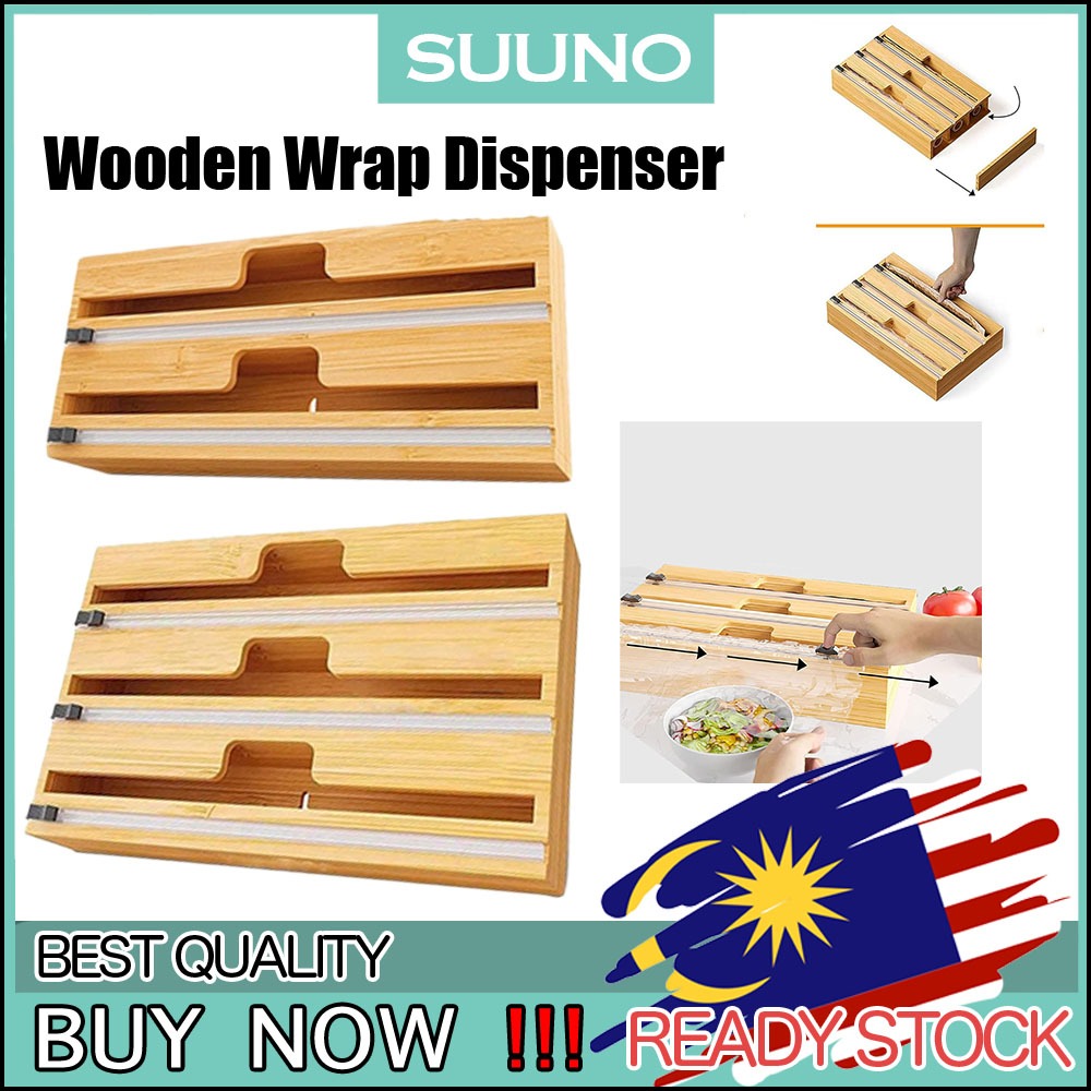 Saran Wrap Dispenser with Cutter Wood Cling Wrap Dispenser Kitchen ...