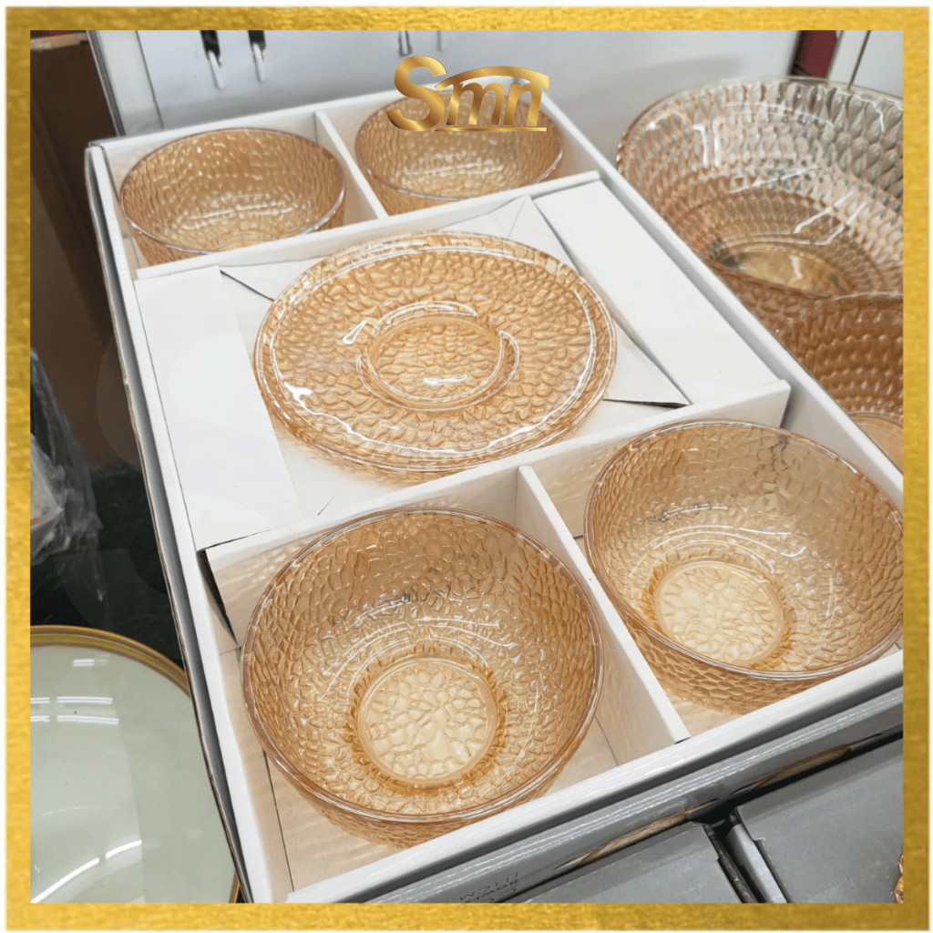 HARI RAYA 8PCS Amber Glass Bowl and Plate Set tableware 8 ...