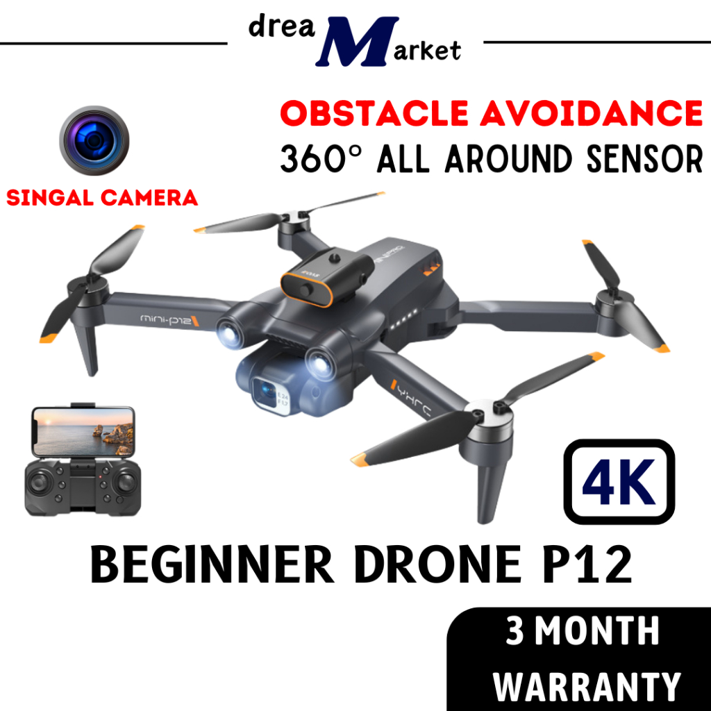 P12 Drone Mini with 4K Dual Camera Brushless Motor 360°Obstacle ...
