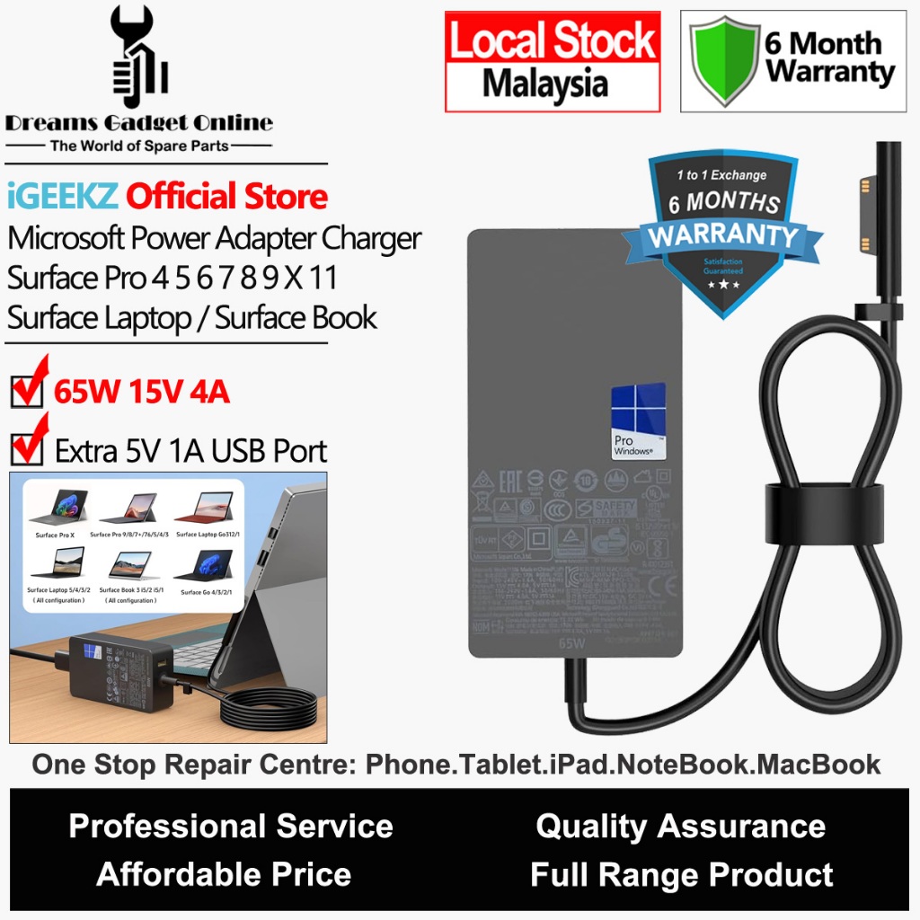 Microsoft 1706 65W 15V 4A Fast Charger Power Adapter Surface Pro 3 4 5 ...