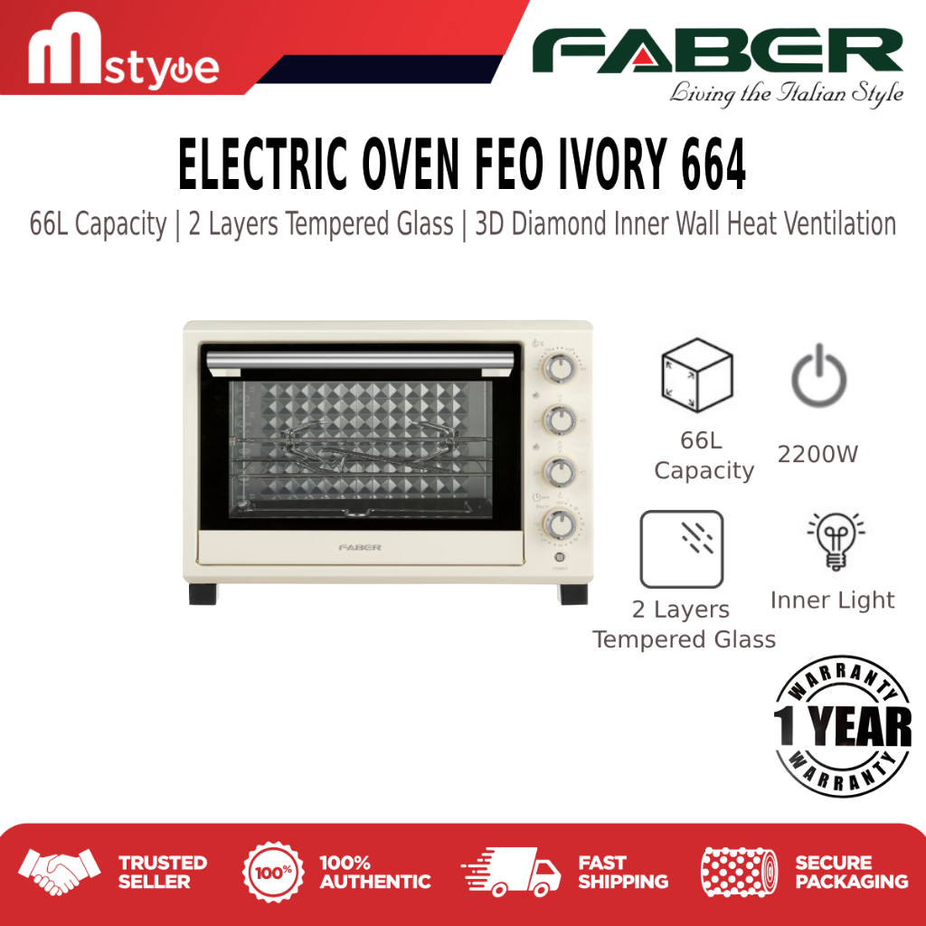 Faber FEO Ivory Series Electric Oven (35L/45L/66L) – 3D Heat Ventilation, Double Glass ...