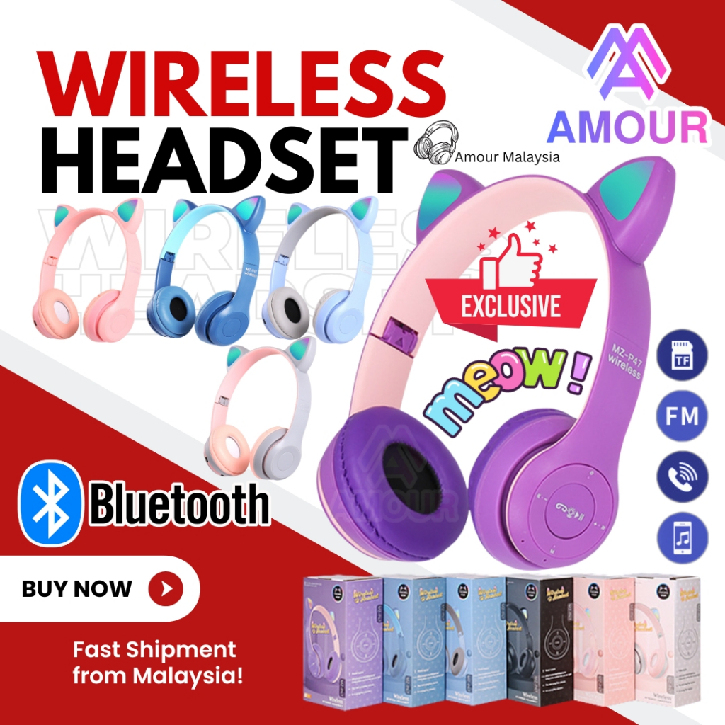 NEW Bluetooth Headphone Wireless Cat Headfone Cat Ear Headset Colorful ...