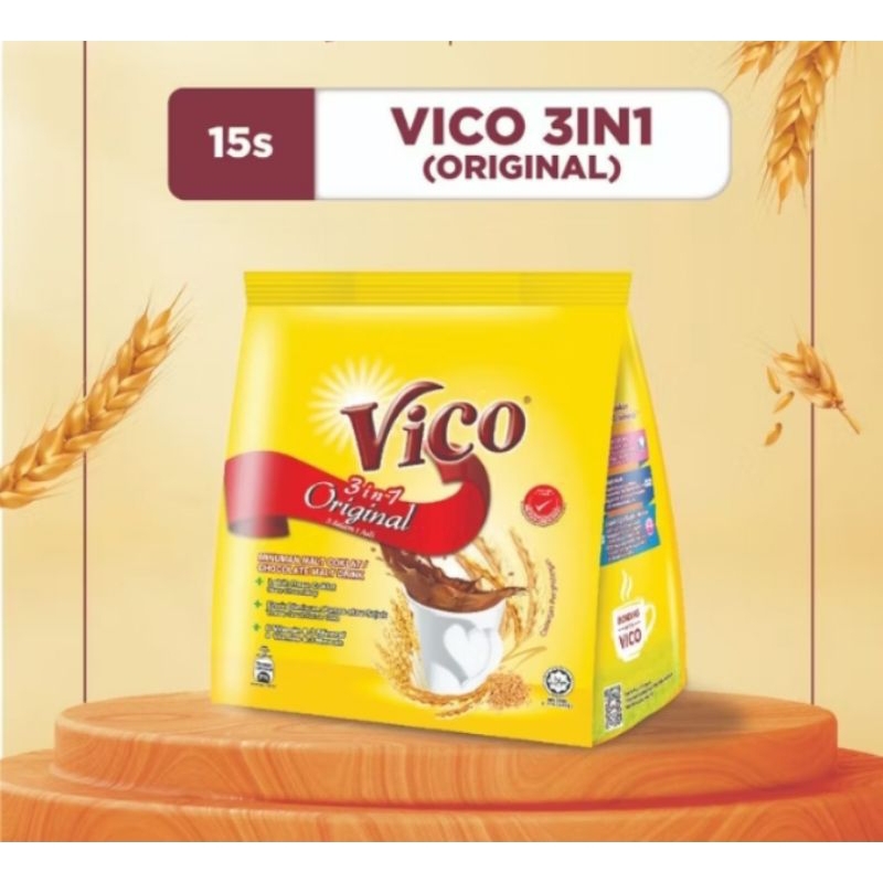 Vico Original 3in1 Chocolate Malt Drink 15sachet x 32gram Less Sweet Hi ...