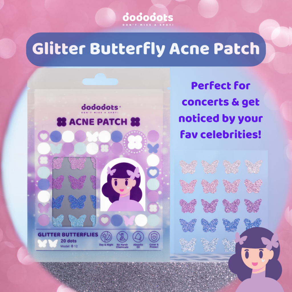 Dododots Beauty Patch | Glitter Butterflies| Cute Design Acne Patch | Pimple Acne Patch | Face ...