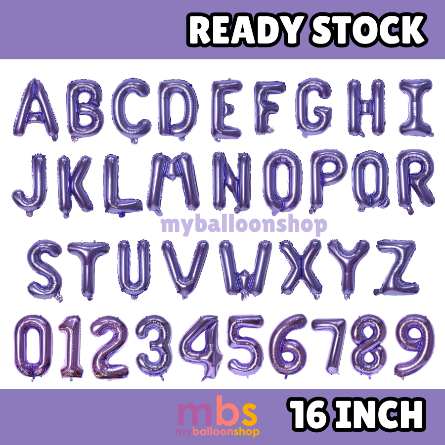 [16 Inch] - Purple Alphabet Balloon & Number Ballon ABC Letters Belon ...